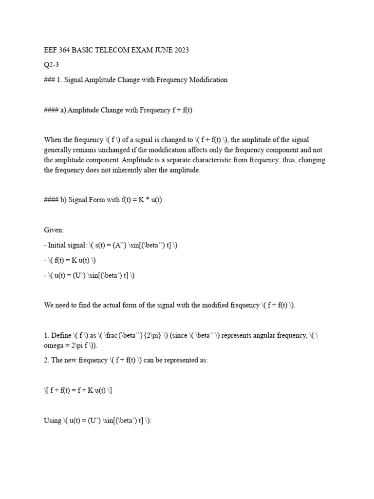 Eef 364 Basic Telecom Exam June 2023 | PDF | Sampling (Signal Processing) | Modulation