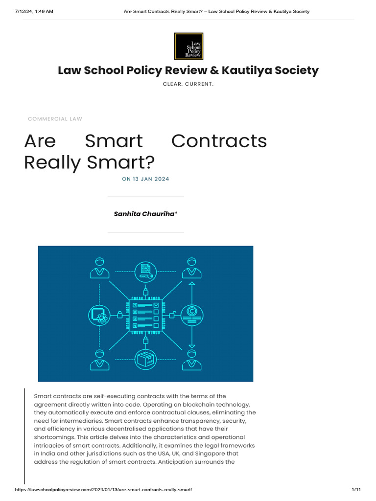 Are Smart Contracts Really Smart - Law School Policy Review & Kautilya ...