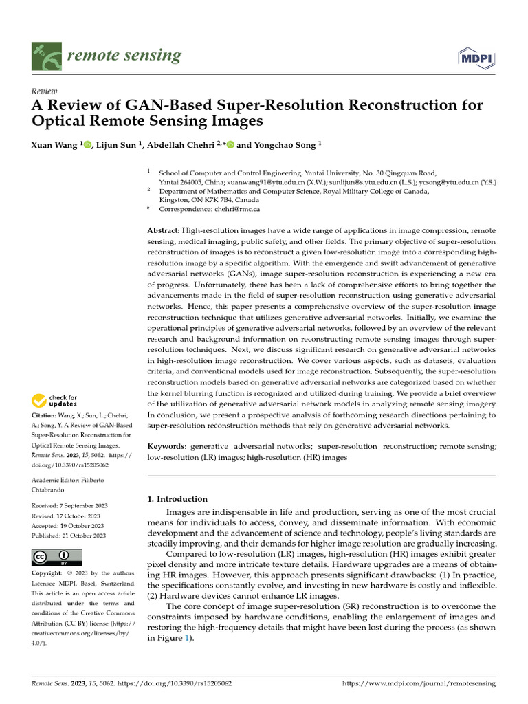 A Reviw of GAN Based Super Resolution Reconstruction For Optical Remote ...