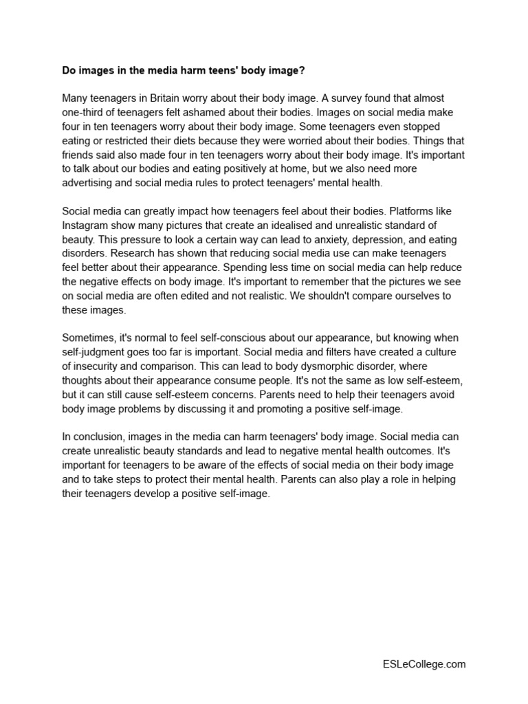 Do Images in The Media Harm Teens Body Image | PDF | Body Image | Adolescence