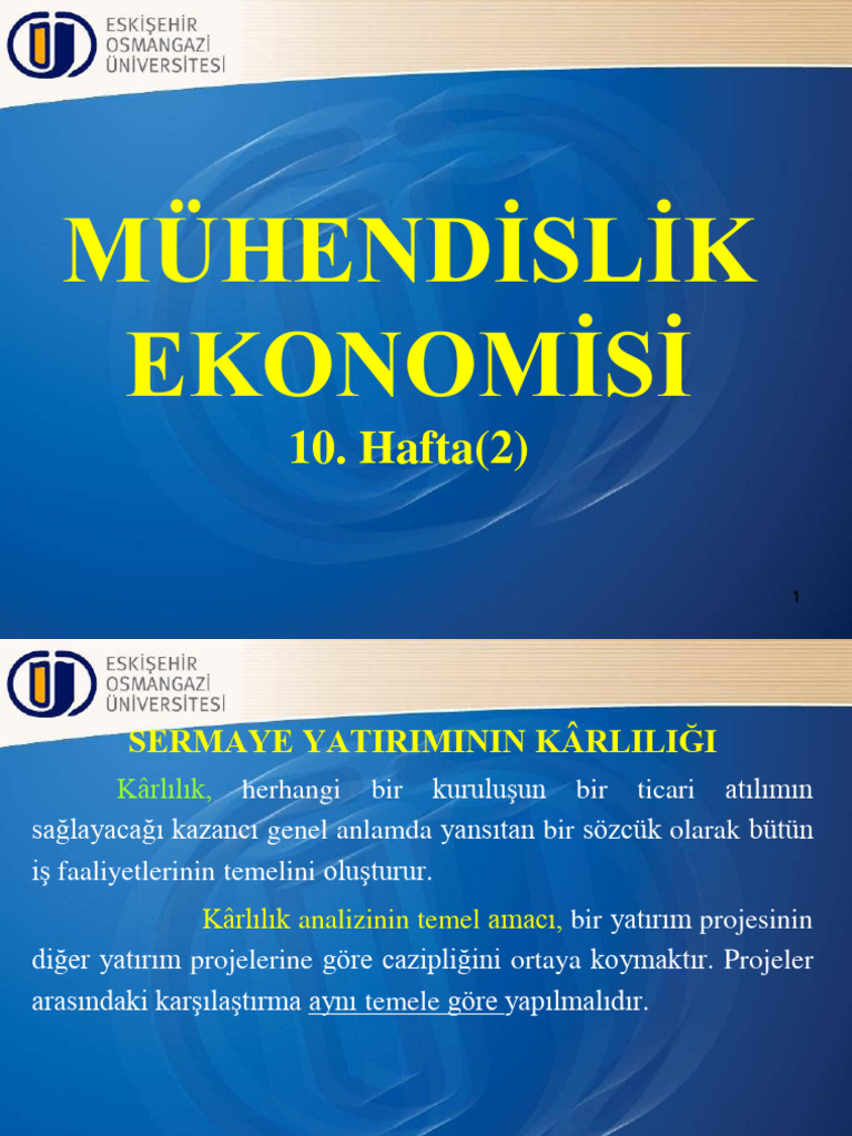 Mühendislik Ekonomisi 10.hafta | PDF