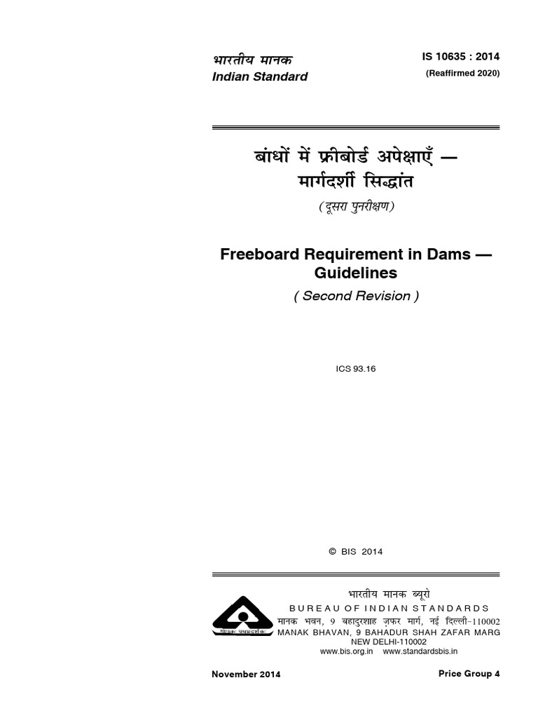IS10635 - 2014 Freeboard Requirement in Dams Guidelines | PDF | Dam