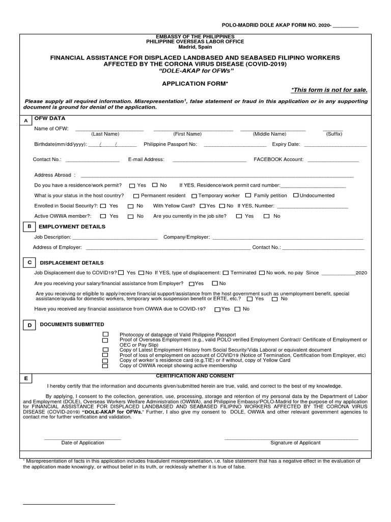 DOLE AKAP Application Form | PDF | Unemployment Benefits | Employment