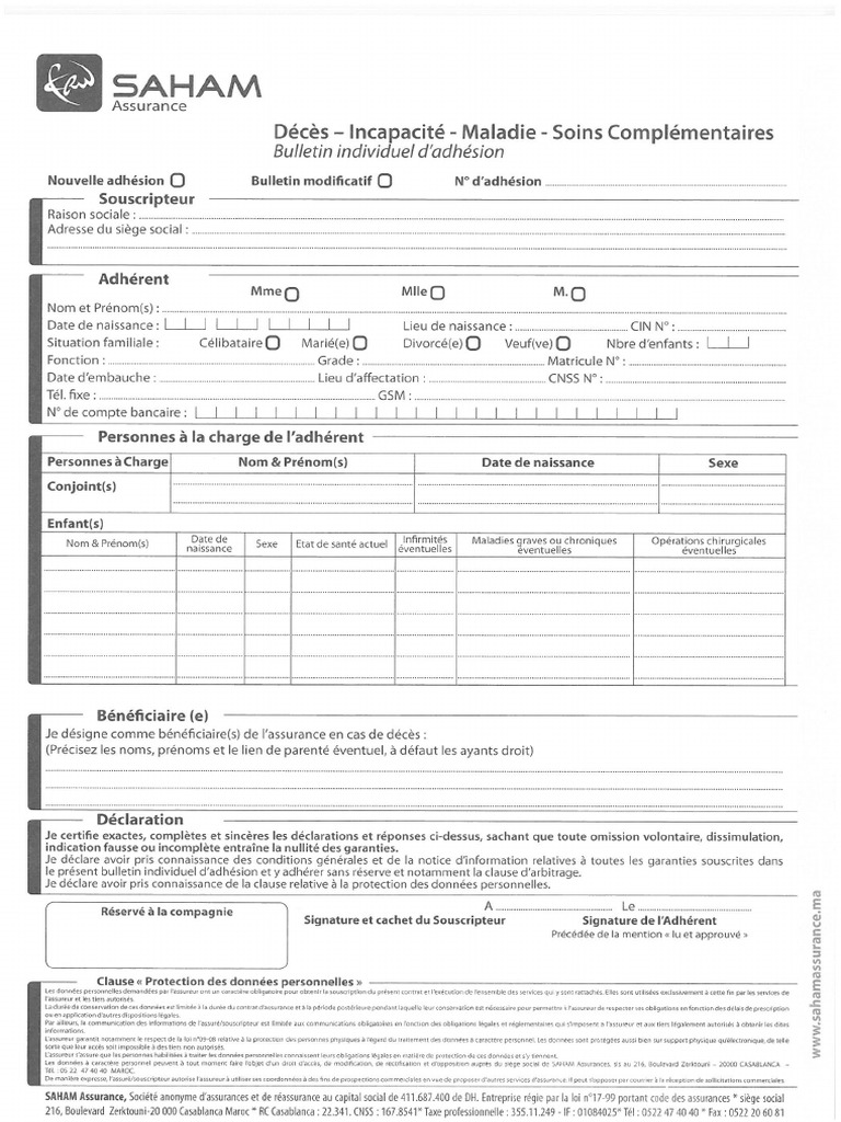 03 Fiche D'adhésion SANLAM | PDF