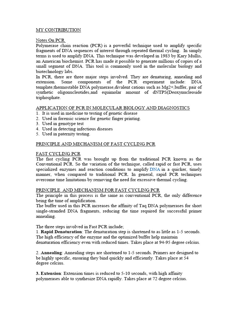 MY CONTRIBUTION On Fast PCR | PDF | Polymerase Chain Reaction | Taq Polymerase