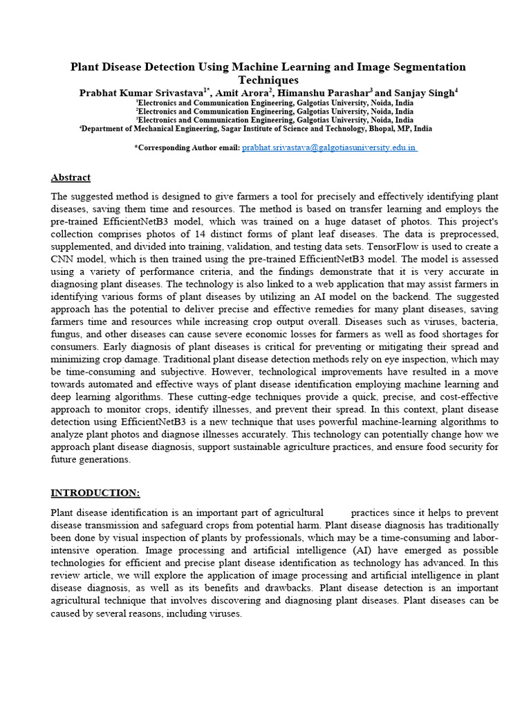Plant Disease Detection Using Machine Learning And Image Segmentation