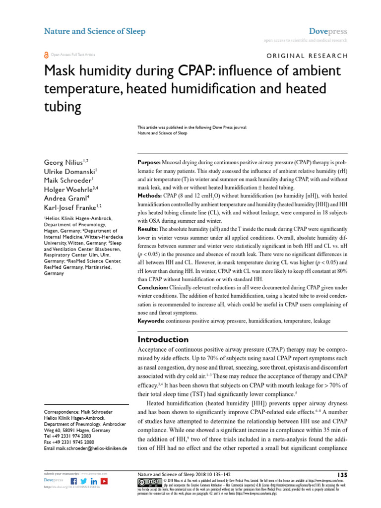 Mask Humidity During CPAP Influence of Ambient Tem | PDF | Humidity ...