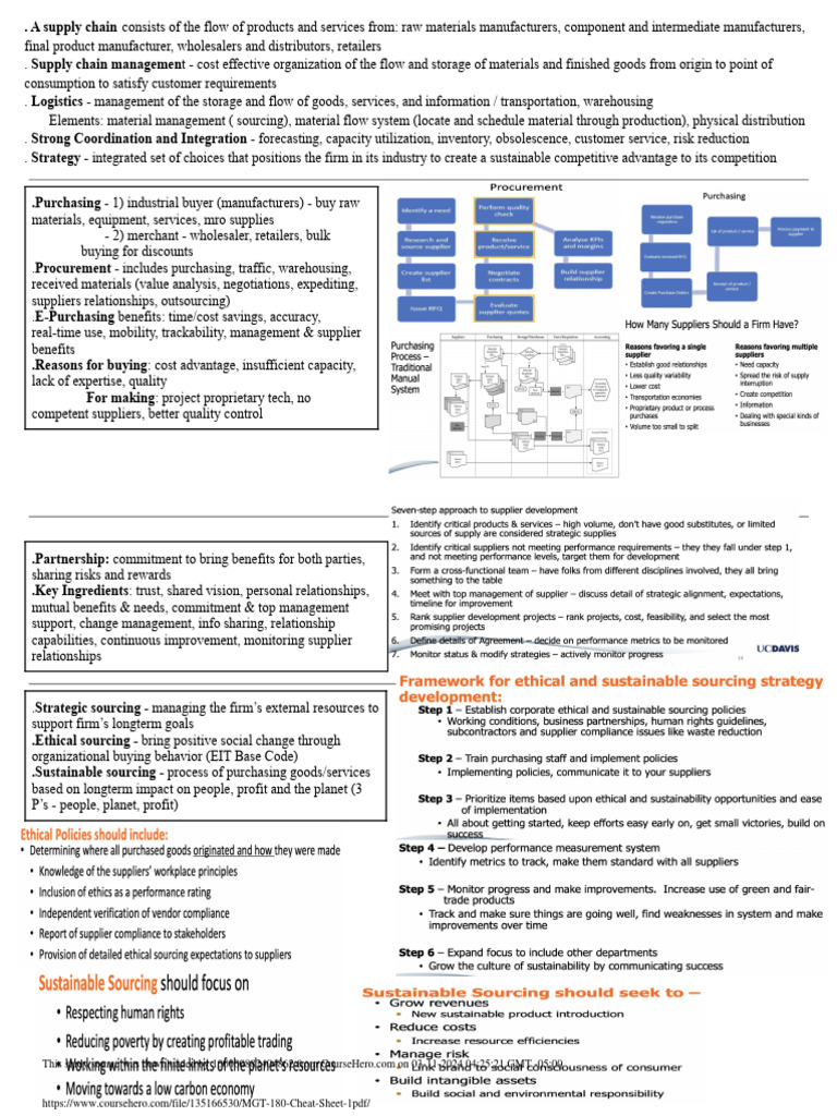 MGT 180 Cheat Sheet 1 PDF | PDF | Supply Chain | Logistics MGT 180 Cheat Sheet 1 PDF | PDF | Supply Chain | Logistics