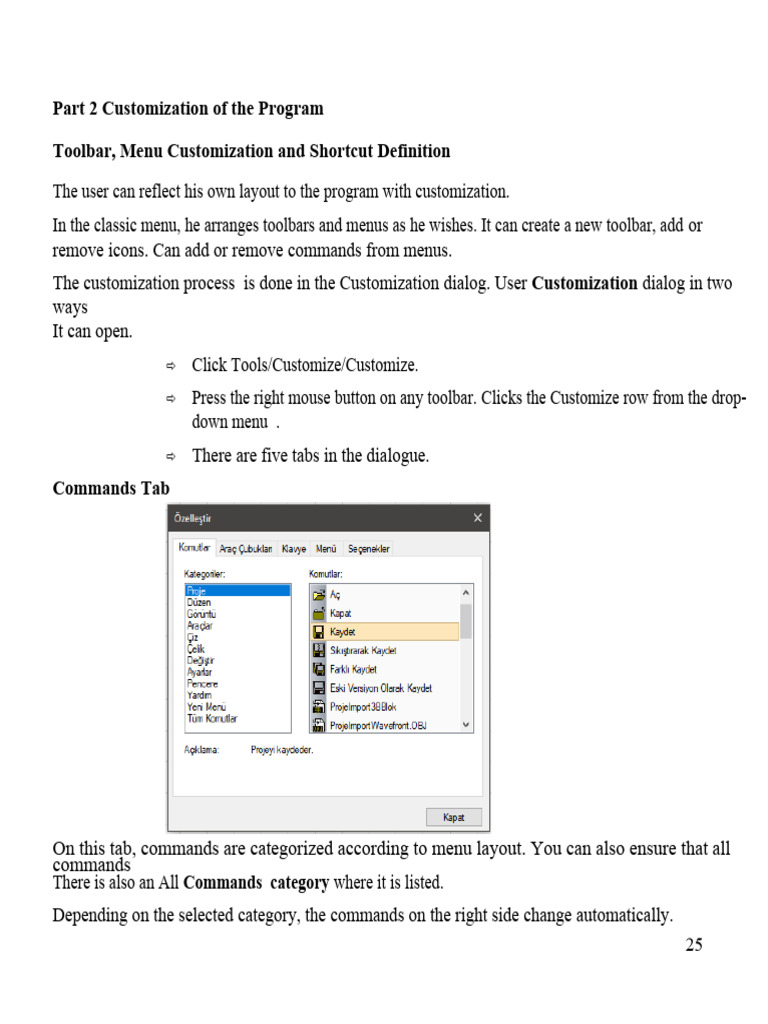Chapter 2 Customization of The Program | PDF | Menu (Computing) | Keyboard Shortcut