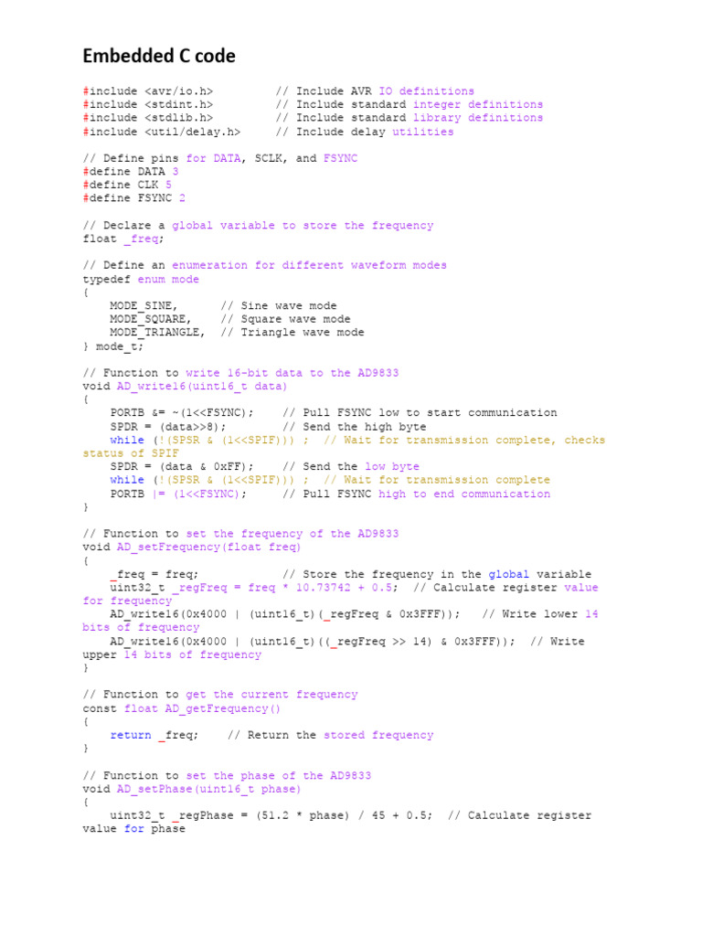 DDS Function Generator Embedded C Code | PDF | Computer Science | Computer Engineering