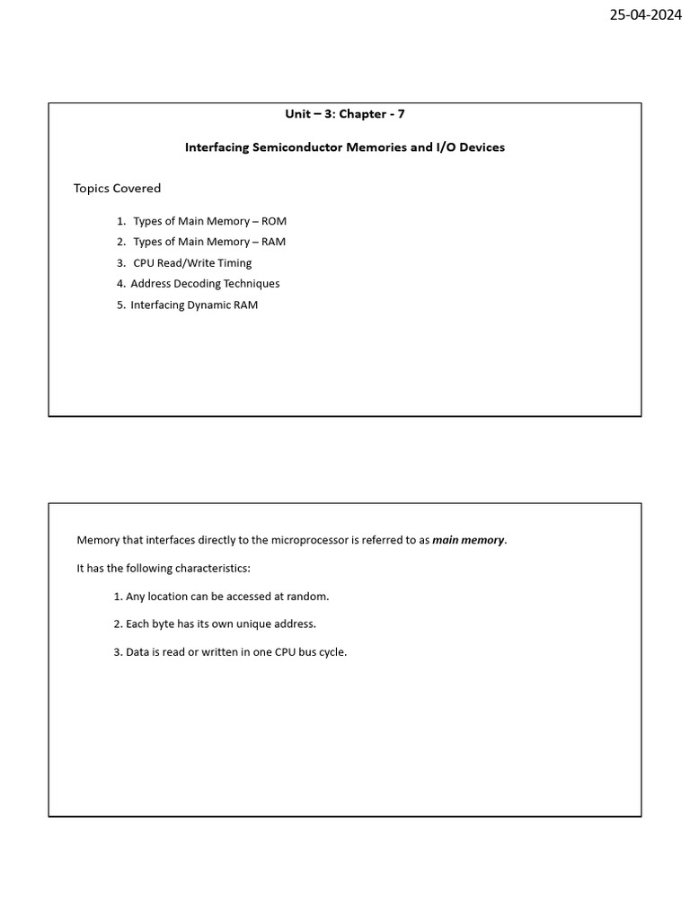 Unit - 3 Interfacing Semiconductor Memories and IO Devices | PDF | Random Access Memory ...