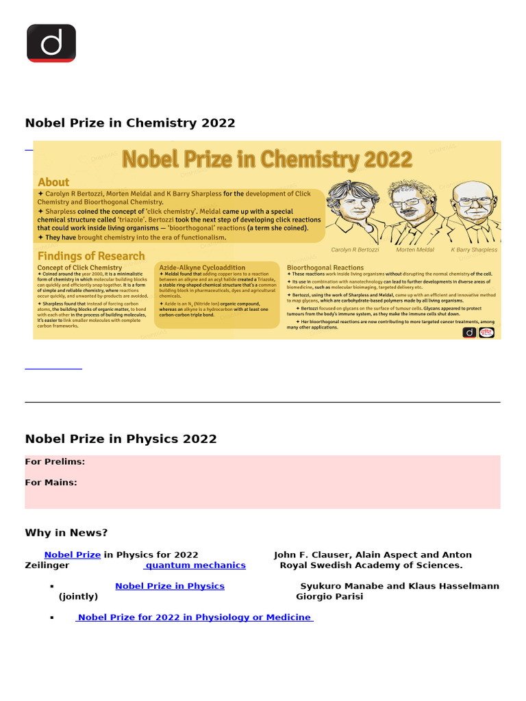 Drishti Nobel Prize | PDF | Dalit | Quantum Entanglement