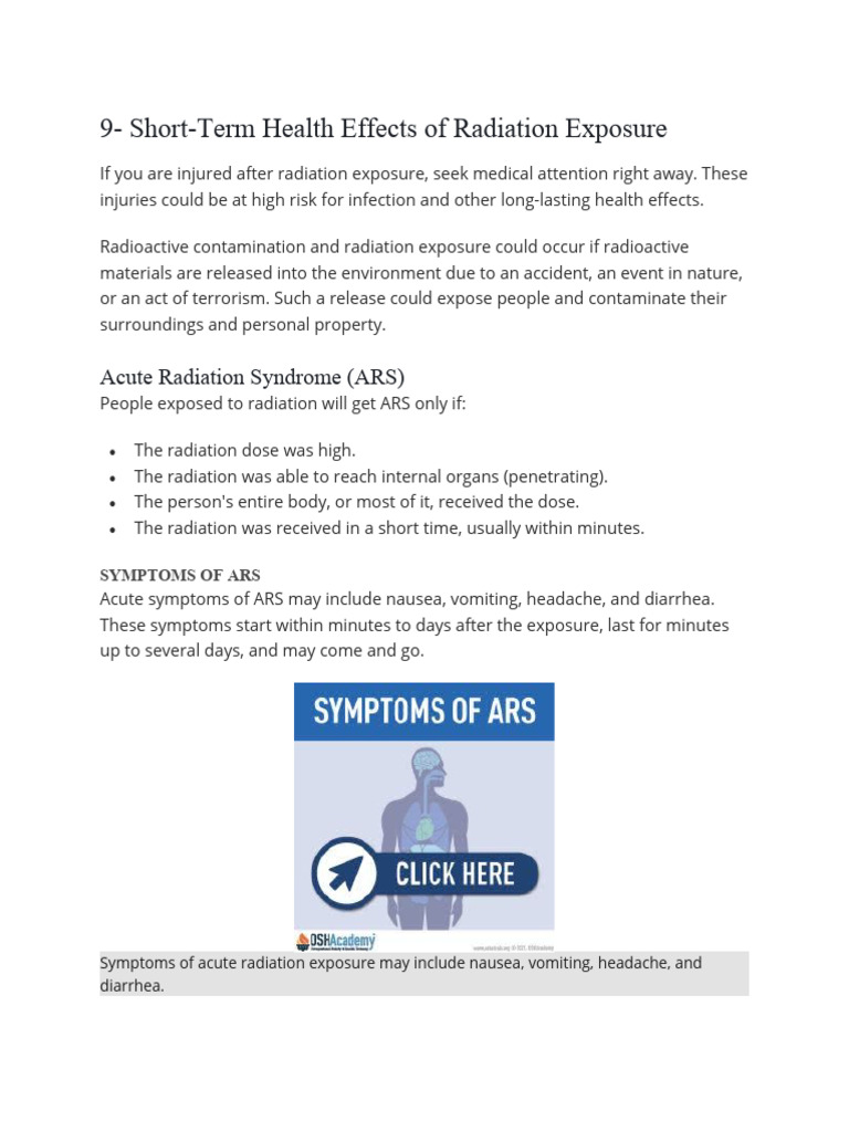 9 Short-Term Health Effects of Radiation Exposure | PDF