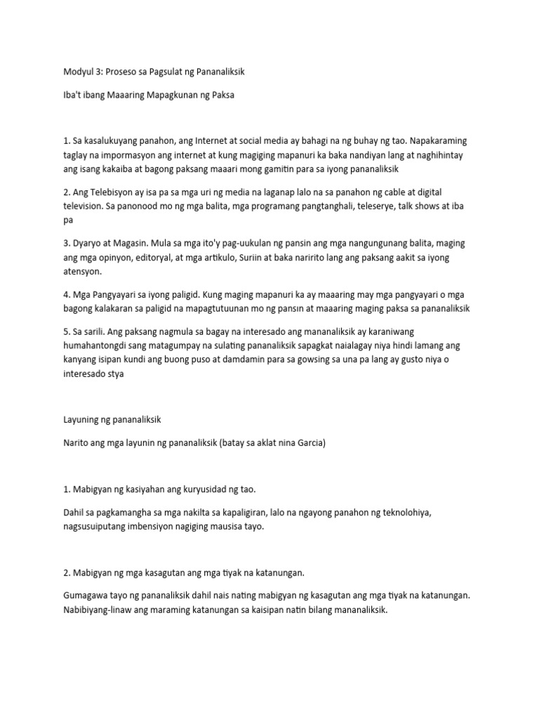 PAGBASA Modyul 3 | PDF