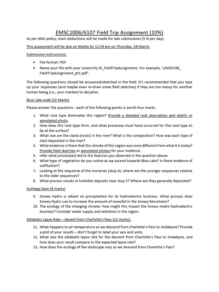 Field Trip Assignment 2024 | PDF | Hydroelectricity | Lake