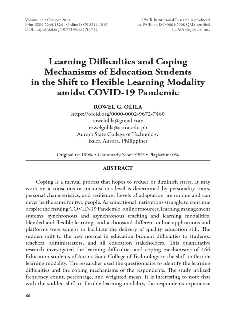 Learning Difficulties and Coping Mechanisms of Edu | PDF | Educational ...