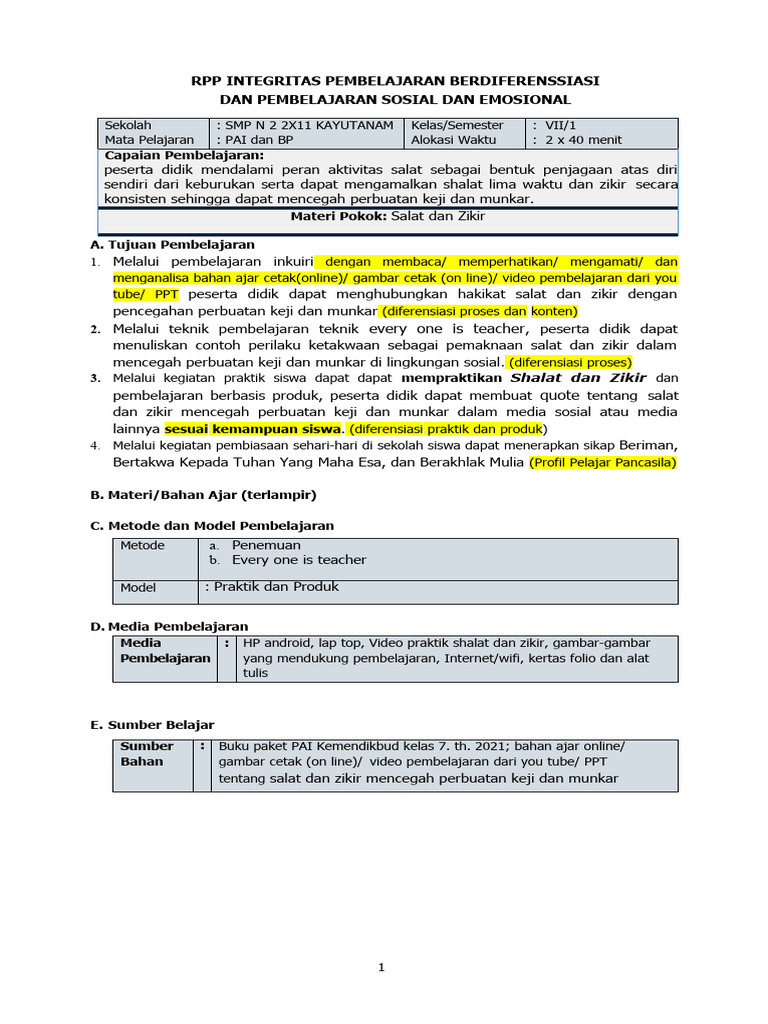RRP Pembelajaran Deferesiansi | PDF