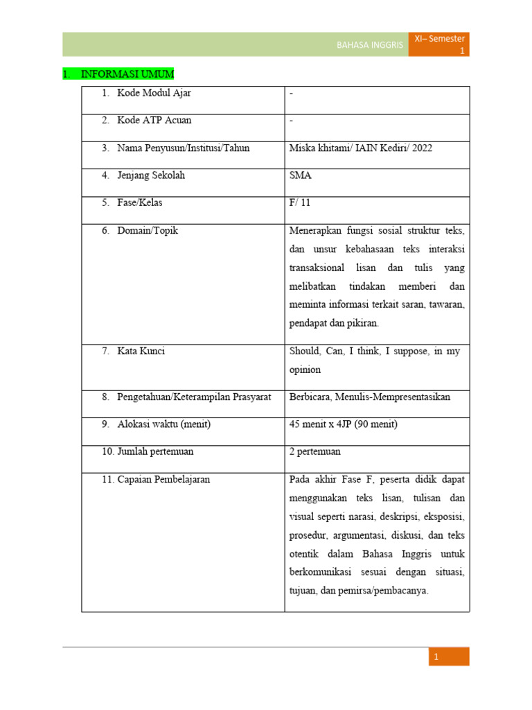 Modul Ajar Kelas Xi Bahasa Inggris-4-30 | PDF | Indonesian Language | Human Communication
