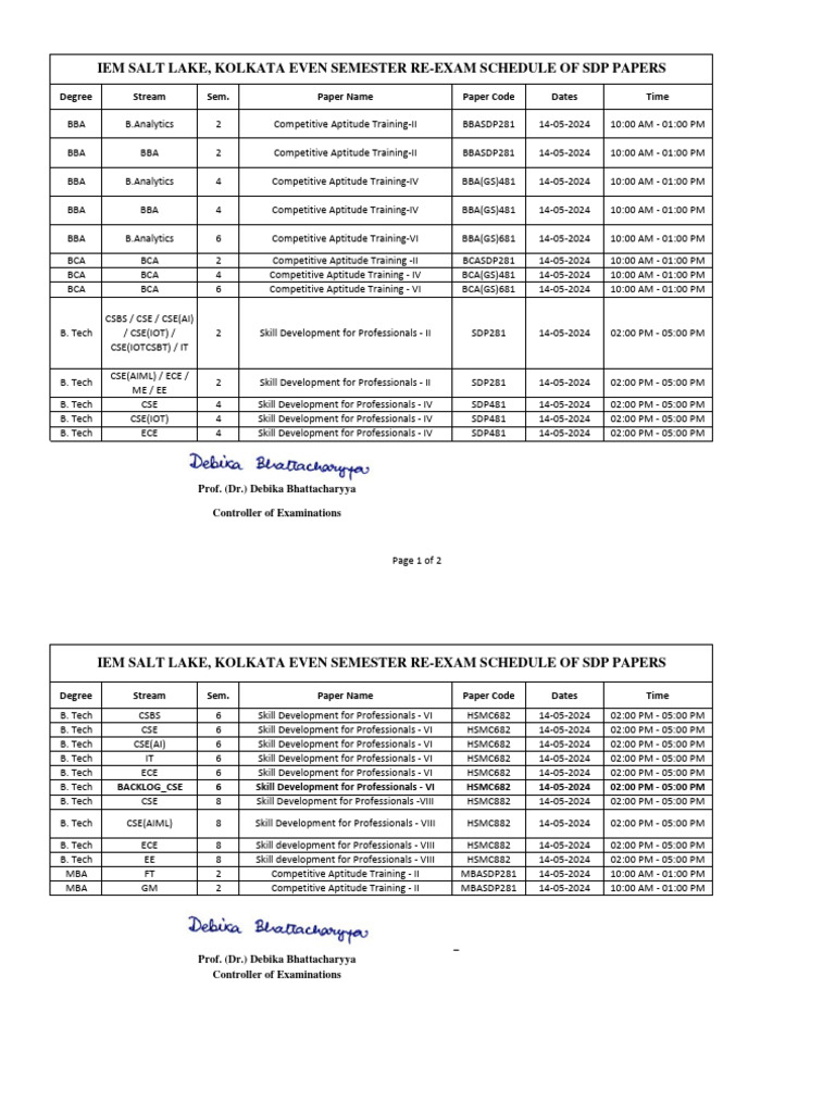 IEM Kolkata Re-Exam Schedule 2024 | PDF | Technology & Engineering