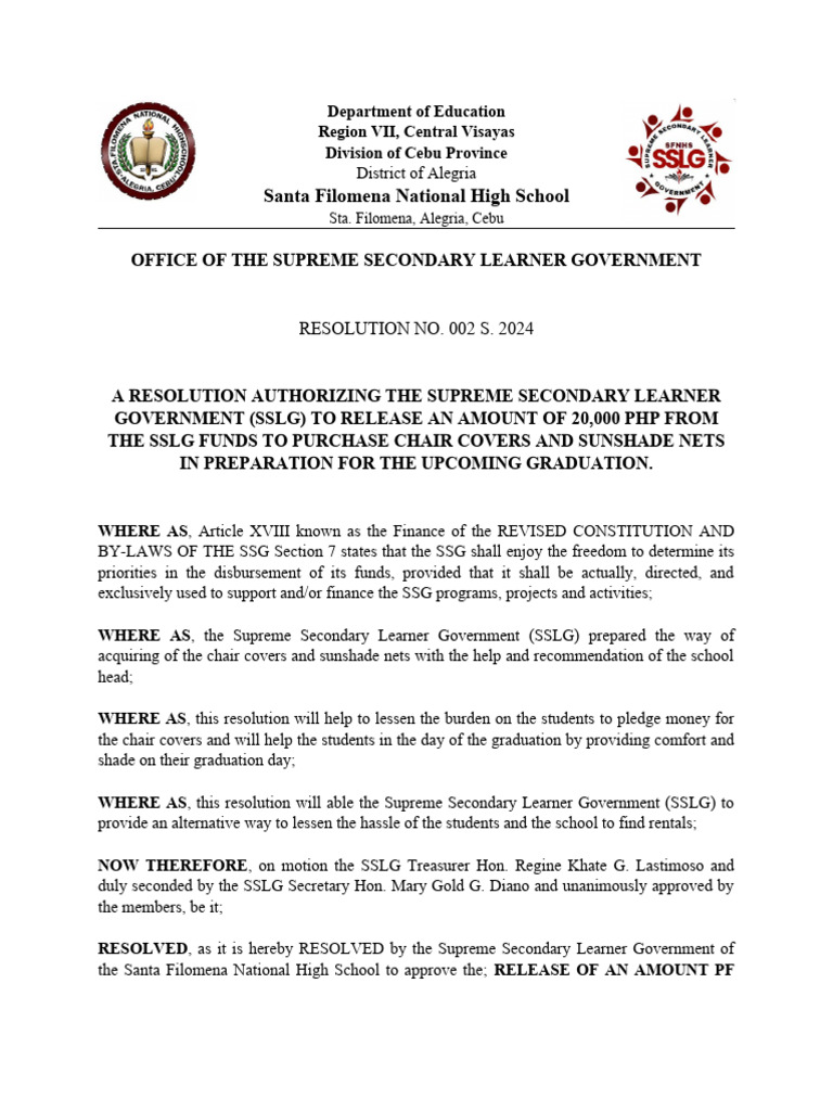 SSLG Fund Allocation for Graduation Supplies | PDF | Government | Justice