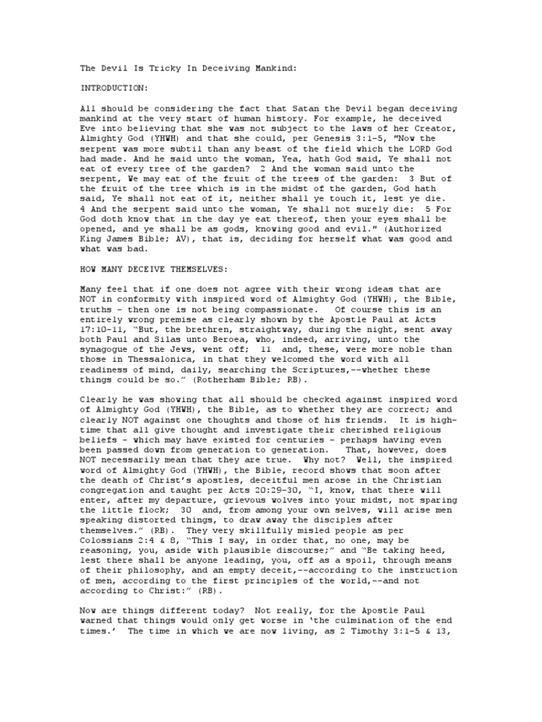 The Devil Is Tricky in Deceiving Mankind | PDF | Serpents In The Bible ...