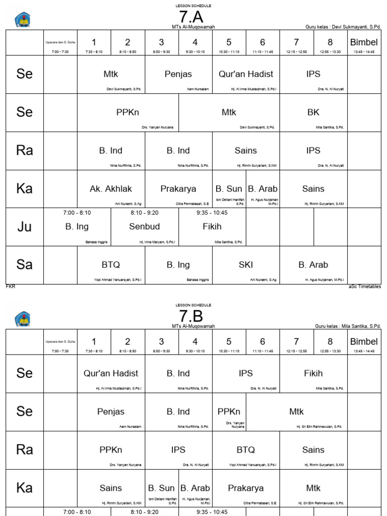 Jadwal Kelas 2024-2025-1 | PDF