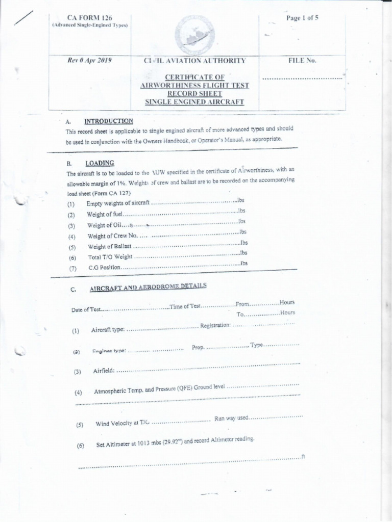 Single Engine Test Flight Reporty | PDF