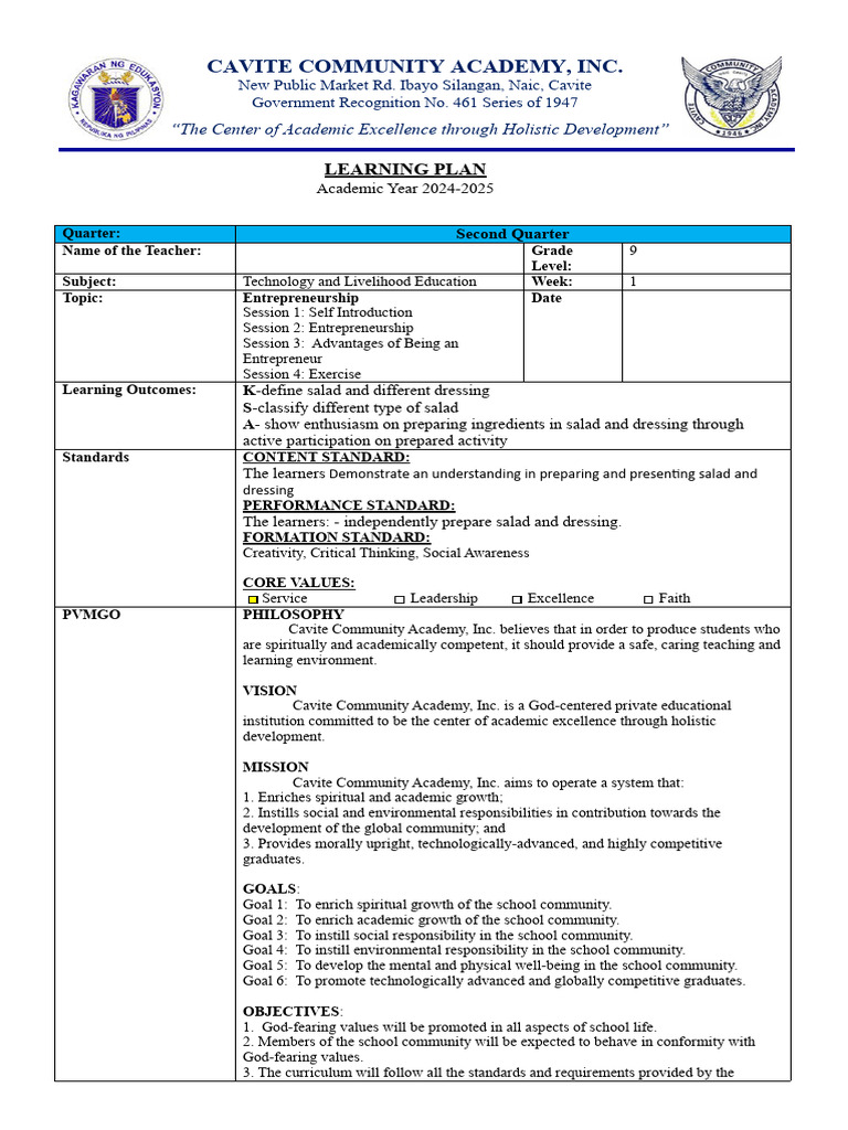 Lp Cookery 9 Quarter 2 Pdf Salad
