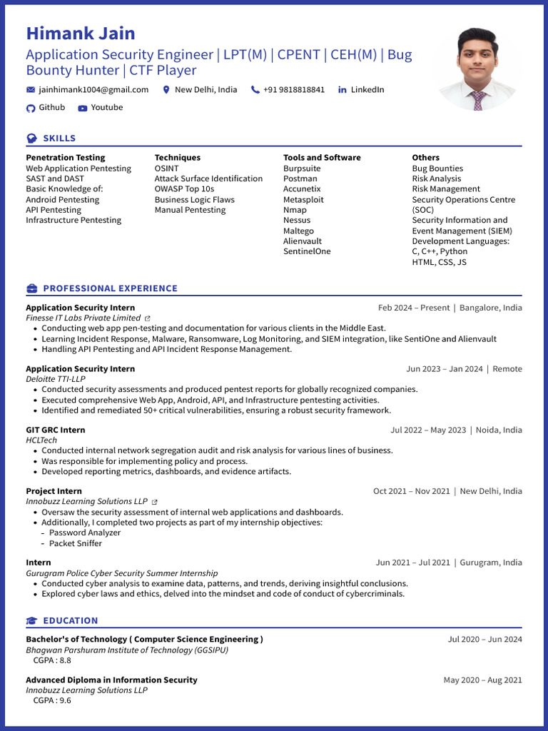 Himank Jain Resume | PDF | Penetration Test | Security