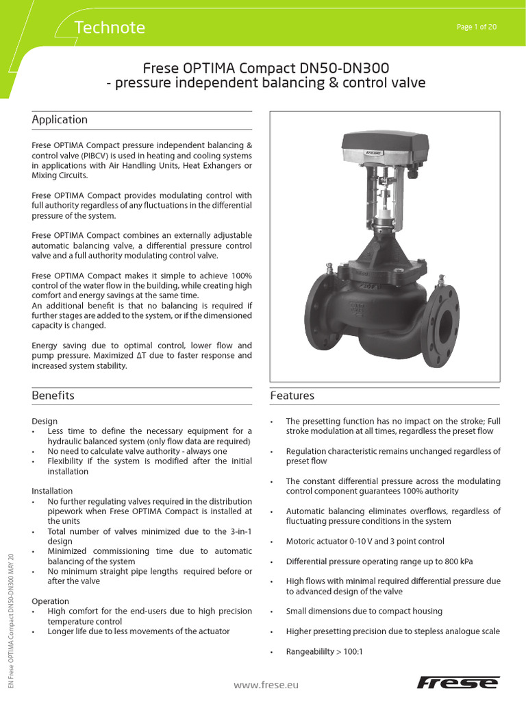 1-1-05 EN Frese OPTIMA Compact DN50-DN300 | PDF | Valve | Electrical ...