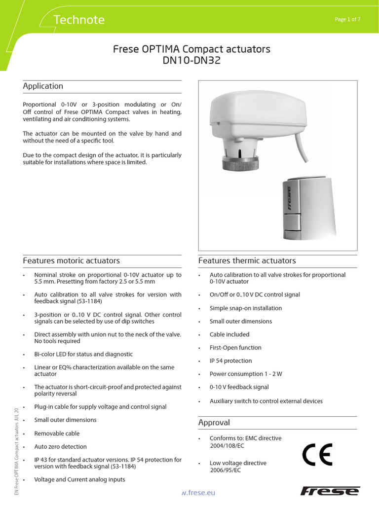 1-1-02 EN Frese OPTIMA Compact Actuators DN10-DN32 | PDF | Alternating ...
