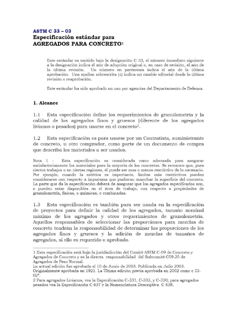 Astm C-33 (Especificación Estandar para Agregados para Concreto) | PDF