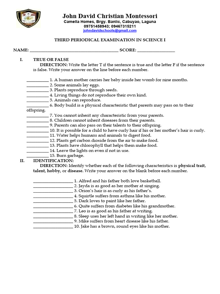 Third Periodical Examination in Science I | PDF | Plants | Biology