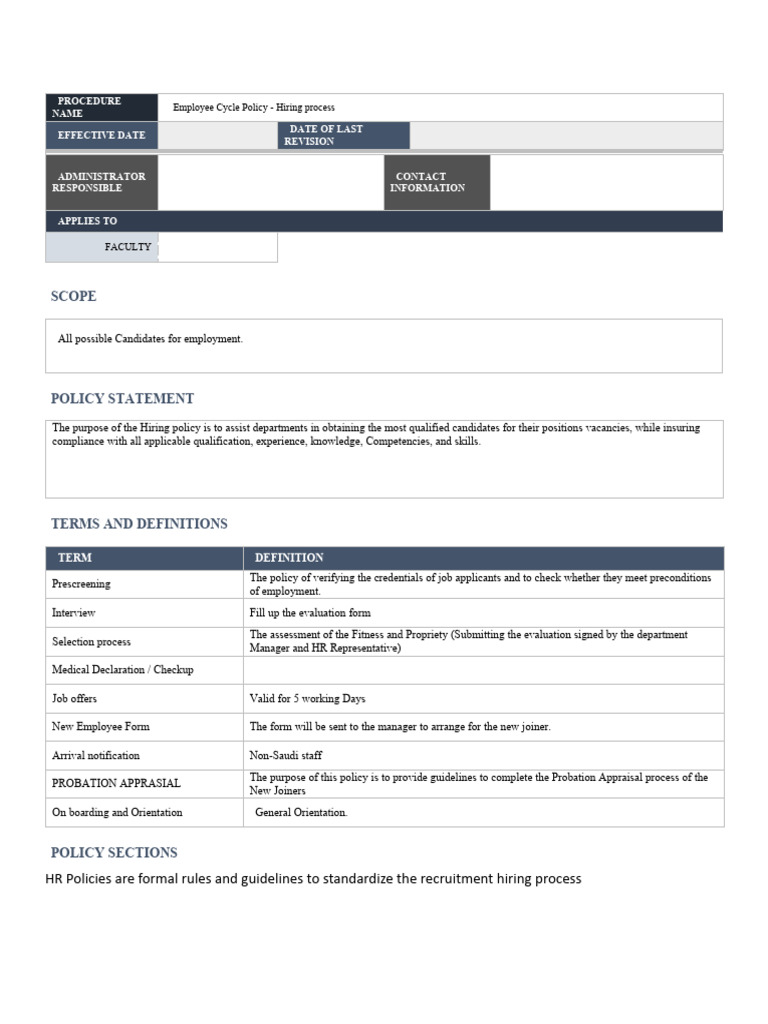 Employee Cycle Policy - Hiring Process | PDF | Recruitment ...
