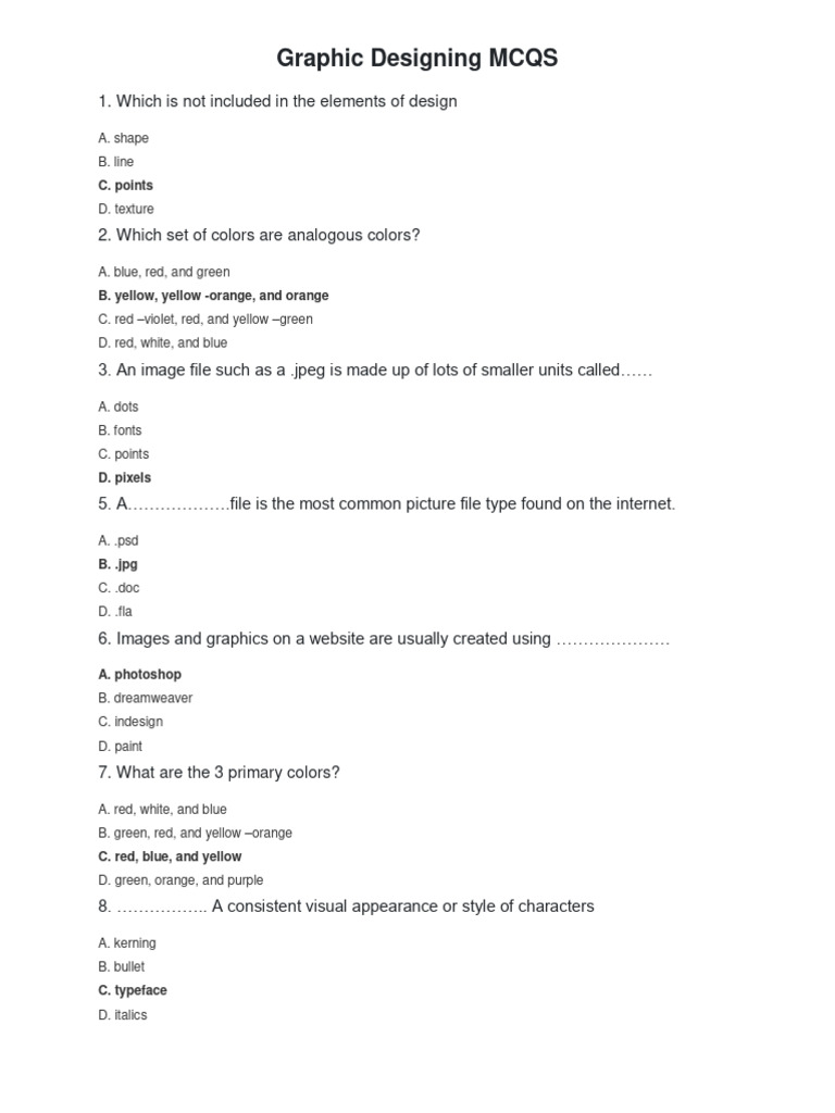 Graphic Designing MCQS | PDF | Color | Composition (Visual Arts)
