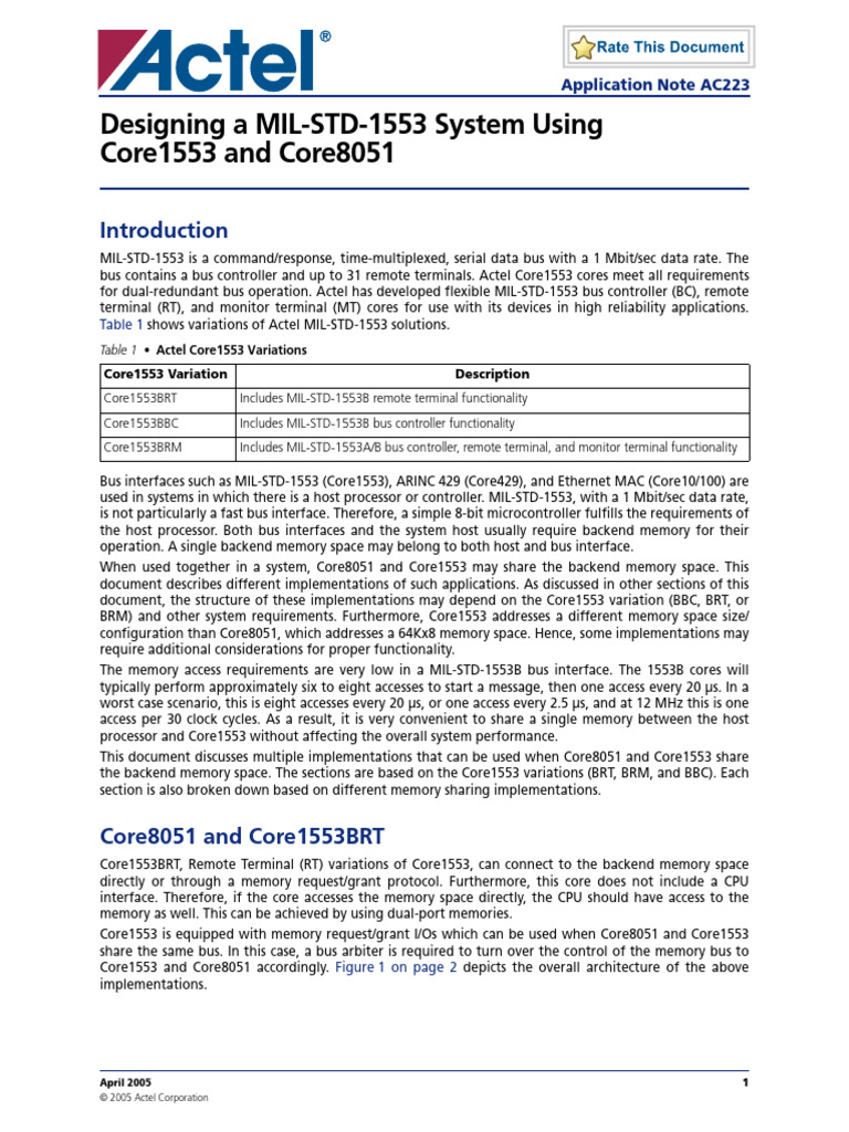 Designing A MIL-STD-1553 System Using Core 1553 and Core 8051 | PDF | Field Programmable Gate ...