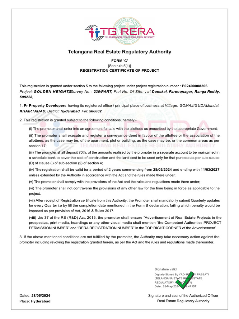 Golden Hights Rera Certificate | PDF