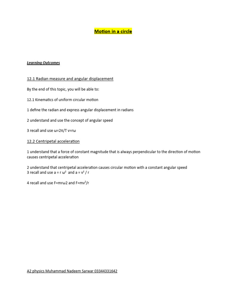Circular Motion Physics A2-16 | PDF | Angle | Force