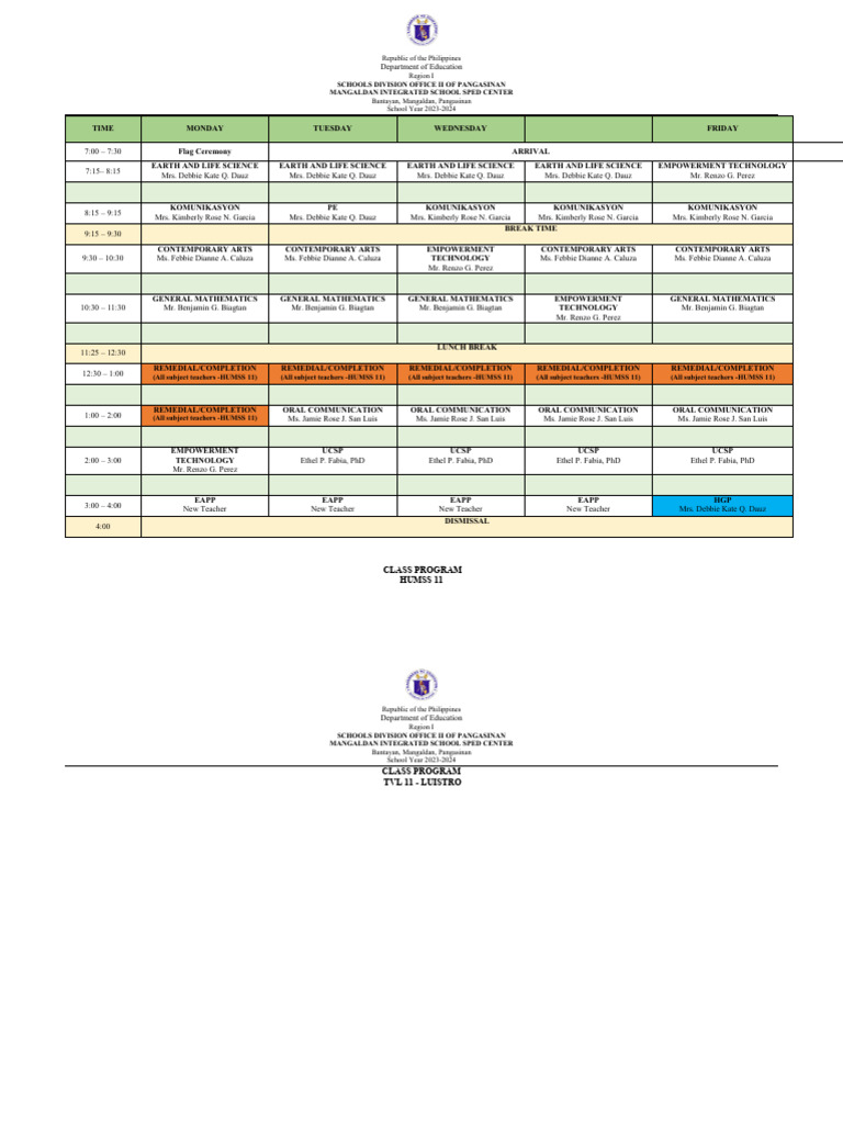 SHS CLASS PROGRAM - 2024 2025 1stSEM | PDF | Science | Inquiry