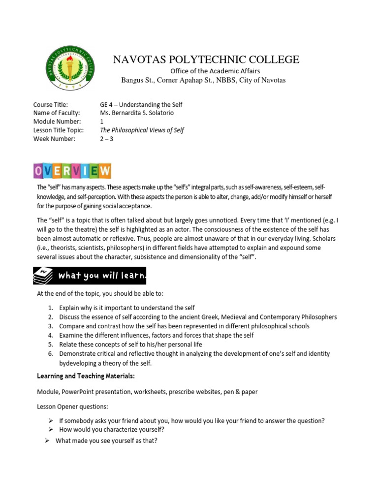 Module 1 UTS Revised2024 | PDF | Philosophy Of Self | Soul