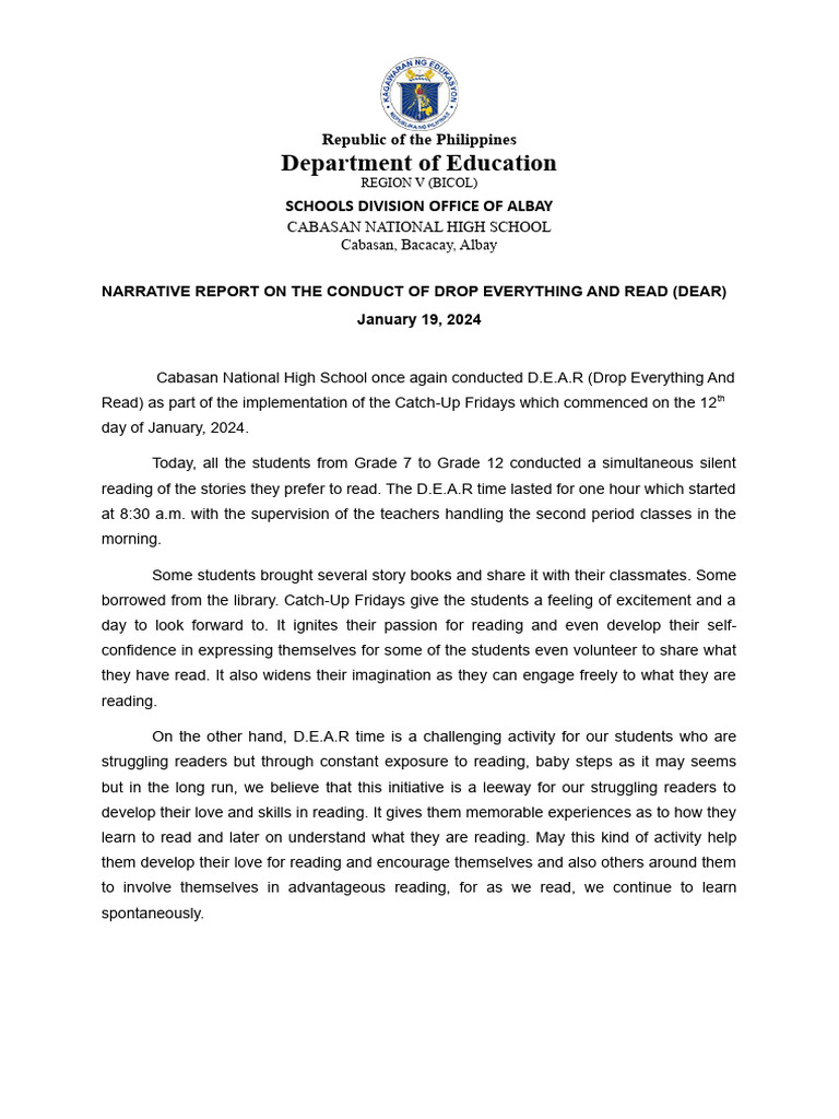 Narrative Report Dear | PDF