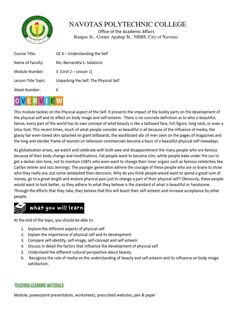 Module-3-UTS-The Physical Self | PDF | Self Concept | Adolescence