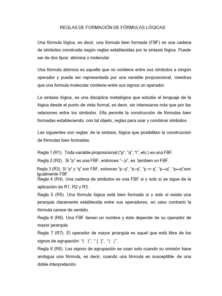 Reglas para Formar Fórmulas Lógicas | PDF
