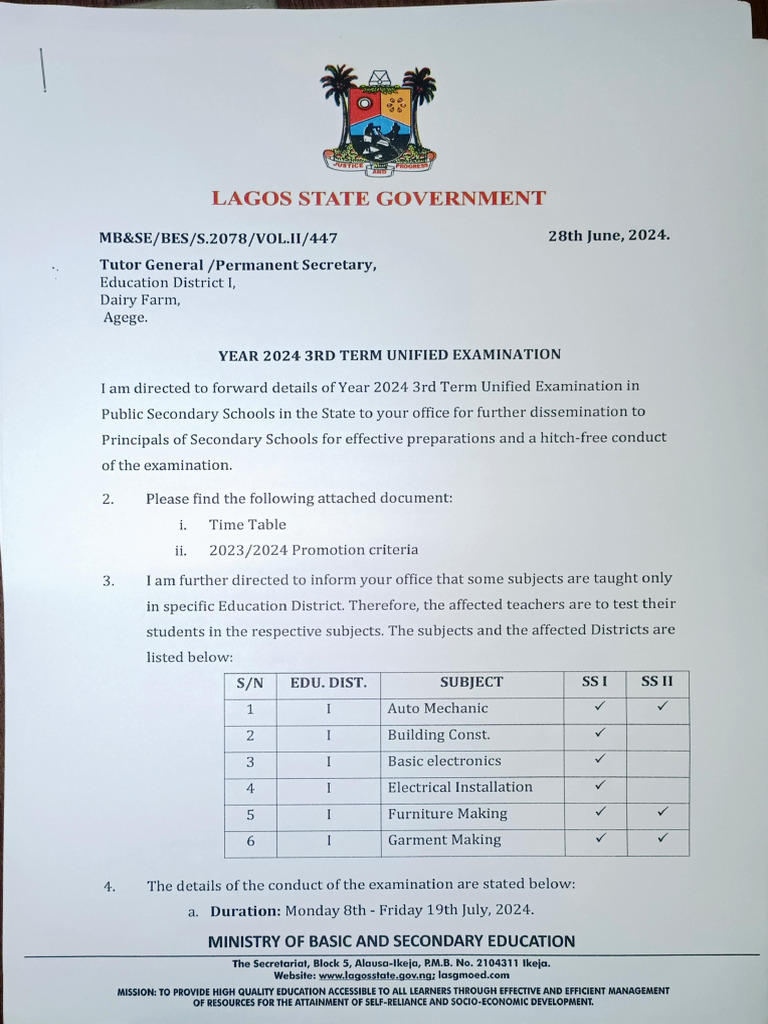 D1 Y2024 3RD Term Unified Examination | PDF