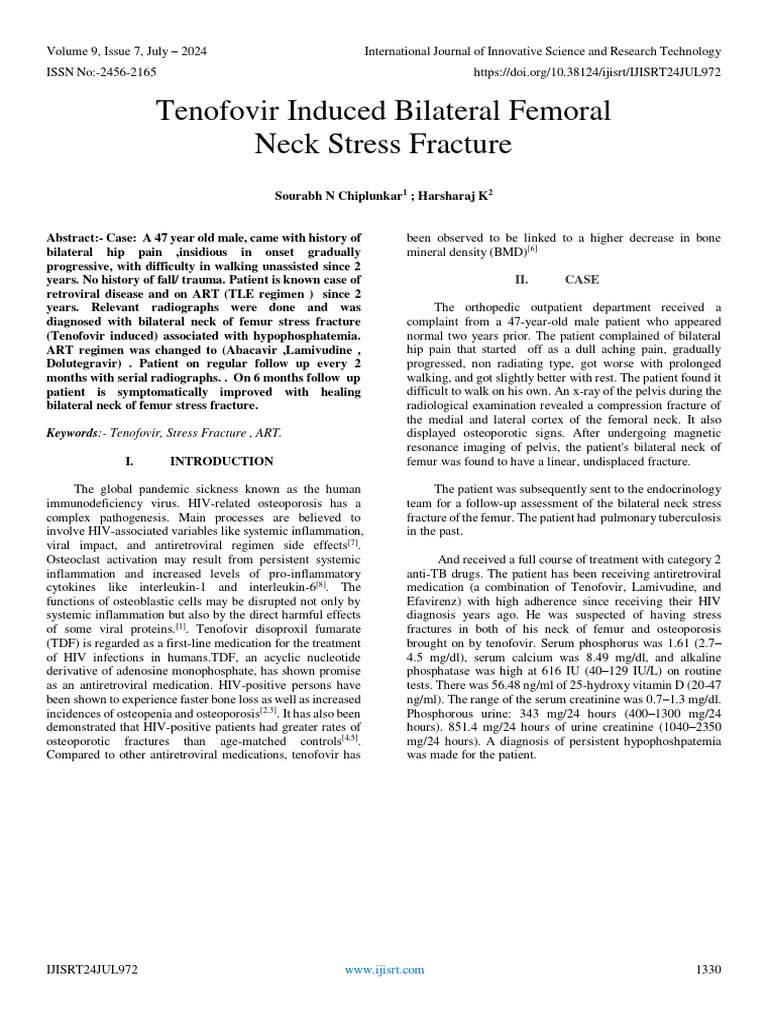 Tenofovir Induced Bilateral Femoral Neck Stress Fracture | PDF ...