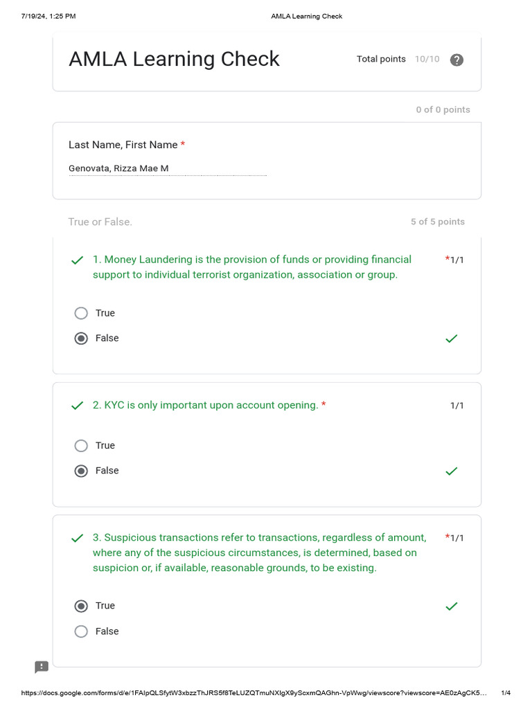 AMLA Learning Check | PDF | Money Laundering | Risk