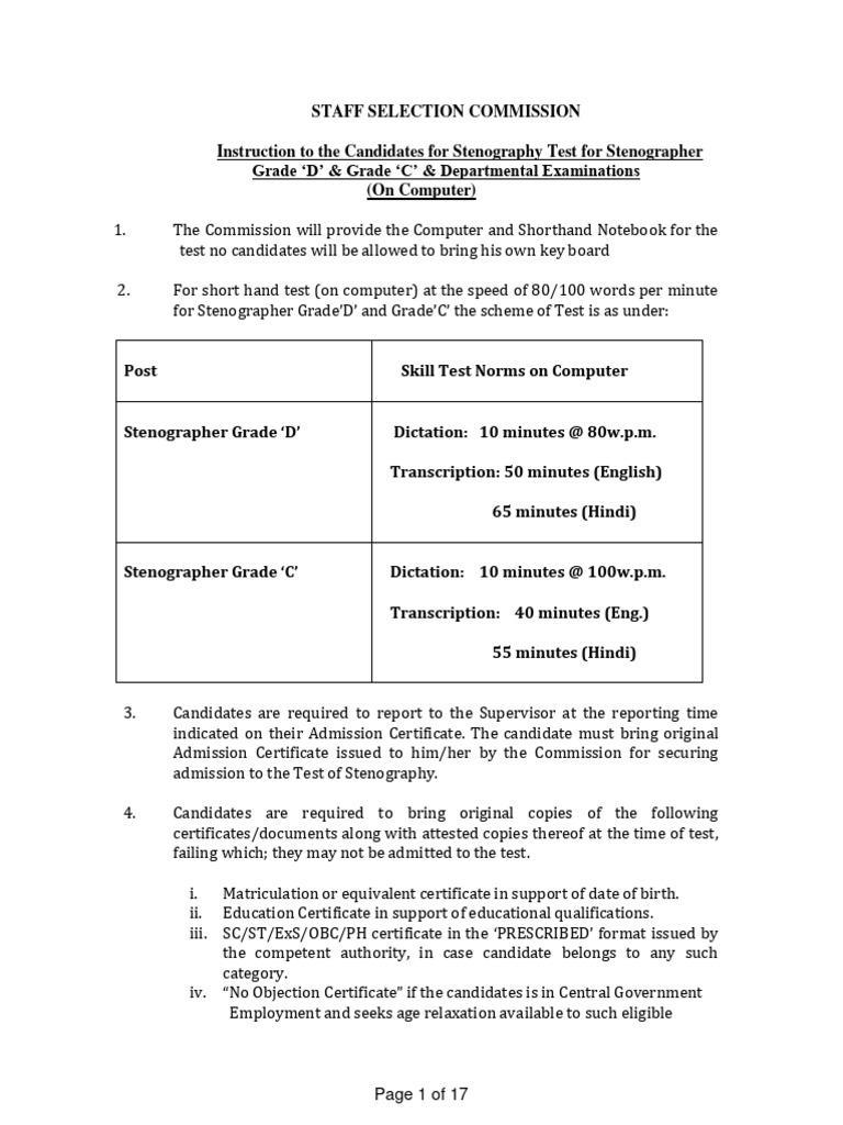SSC Stenography Test Instructions | PDF | Shorthand