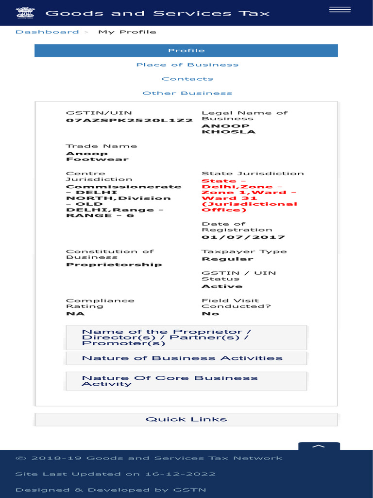 Goods & Services Tax (GST) User Dashboard | PDF