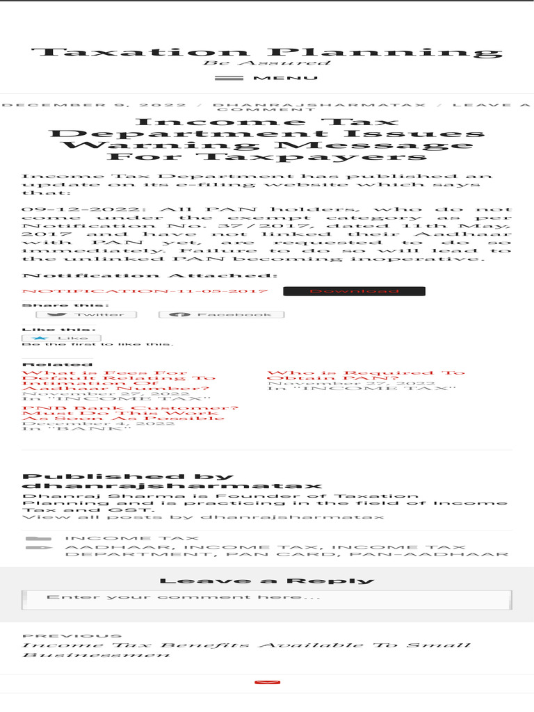Income Tax Department Issues Warning Message For Taxpayers - Taxation ...