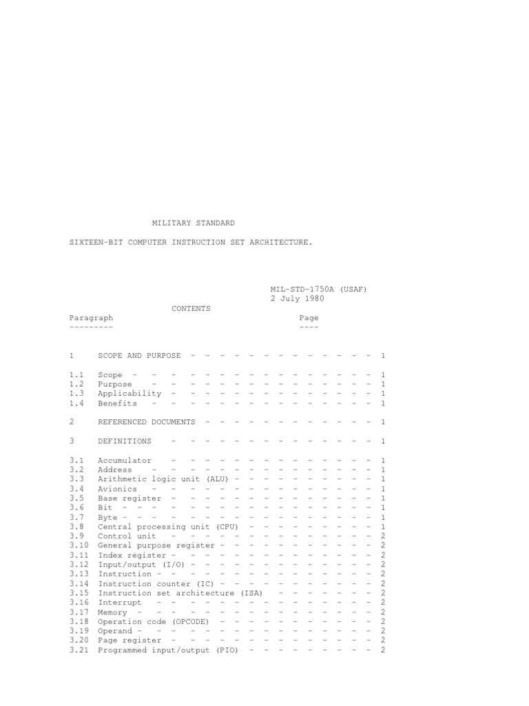 Mil-Std-1750a (Sixteen-Bit Computer Instruction Set Architecture) | PDF | Central Processing ...